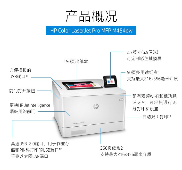 惠普(hp)打印机M454nw 惠普(hp)M452dw/452nw/452dn/454nw/454dw 彩色激光打印机M454nw无线 ...